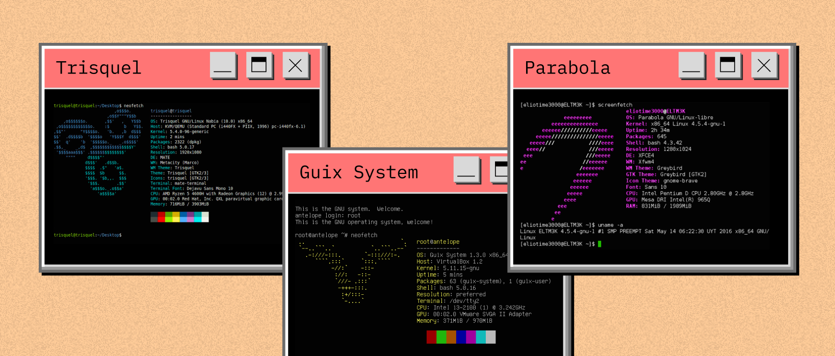 Порівнюємо дистрибутиви Trisquel, Parabola та Guix System